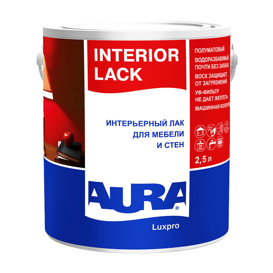 Лак акриловый Aura Luxpro Interior Lack бесцветный 2,5 л полуматовый