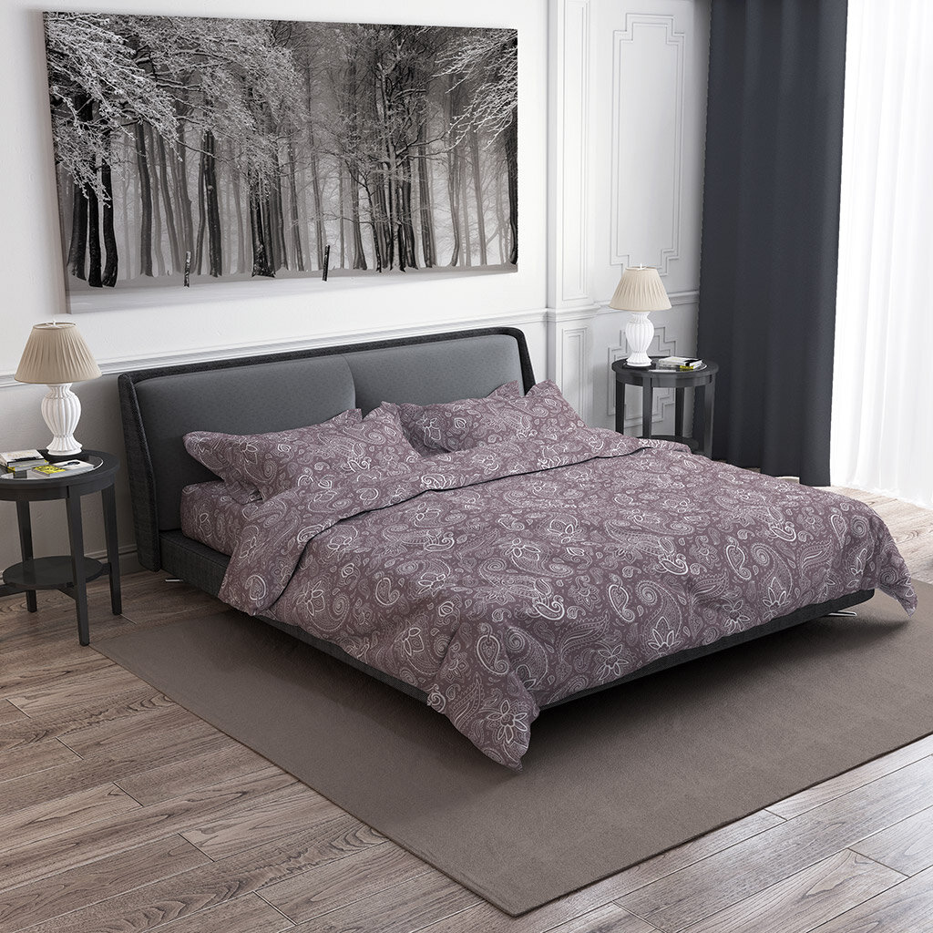 Комплект постельного белья Домашняя Мода 1,5 спальный "Восточные огурцы, коричневый" 4 предмета: пододеяльник 145х215 см, простыня 150х220 см, 2 наволочки 70х70 см (КПБ-1,5-4-70/2)