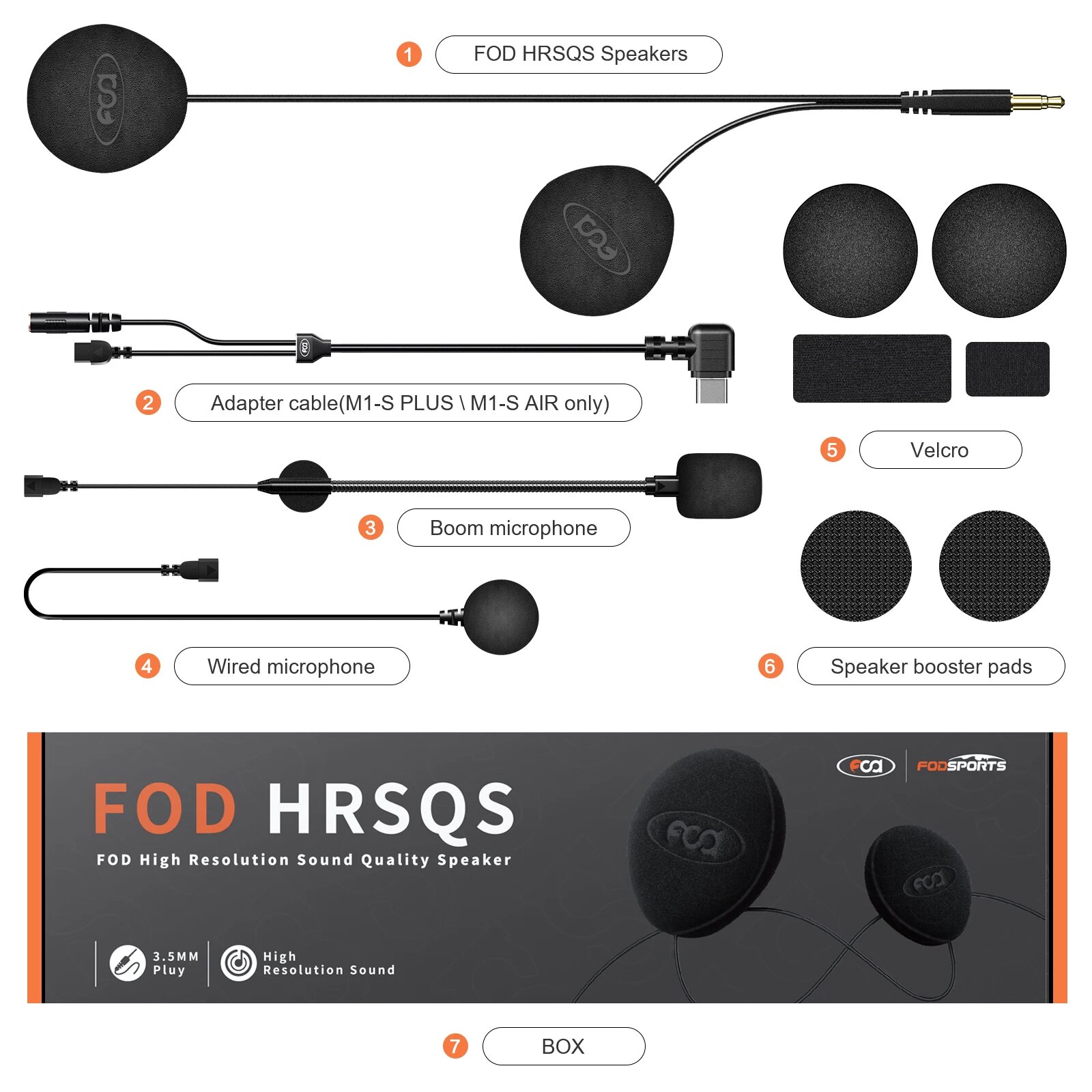 Динамик Fodsports HRSQS с микрофоном, только подходит для воздушного мотоциклетного шлема M1-S Plus/M1-S, Bluetooth-домофон, разъем 3,5 мм.