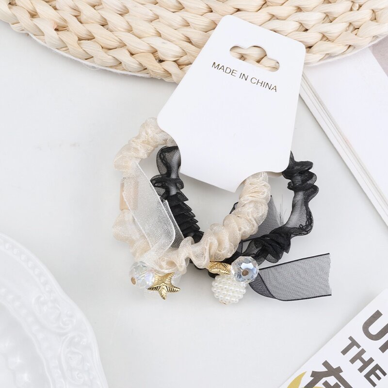 Резинки для волос FARRES "Elegant с жемчужиной" 2 шт, цвет черный и белый (24-21001-2TS)