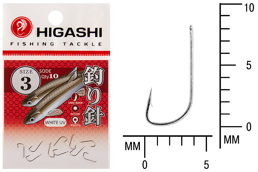 Higashi Крючки рыболовные Sode ringed #3 White UV, 10 шт/уп