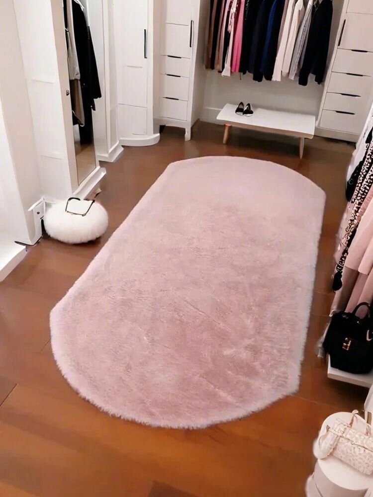 Ковер "Кролик", искусственный кроличий ворс, овальный, 80х160см, розовый