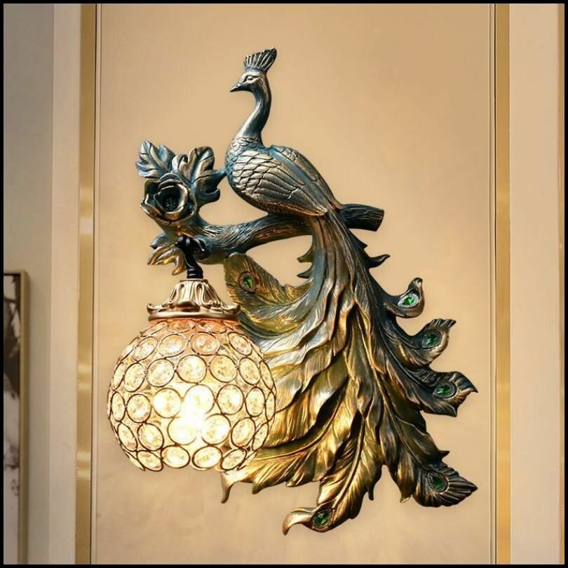 Животное павлин европейский стиль гостиная спальня прикроватная настенная лампа