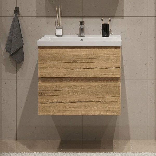 Тумба с раковиной SanStar Lavanti 50 подвесная, дуб вотан, раковина Como