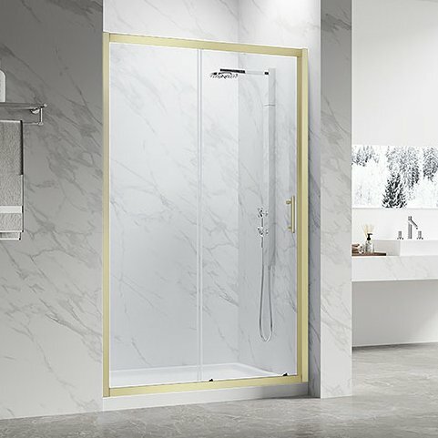 Душевая дверь в нишу Veconi Vianno VN-55G 110 см, профиль брашированное золото, стекло прозрачное