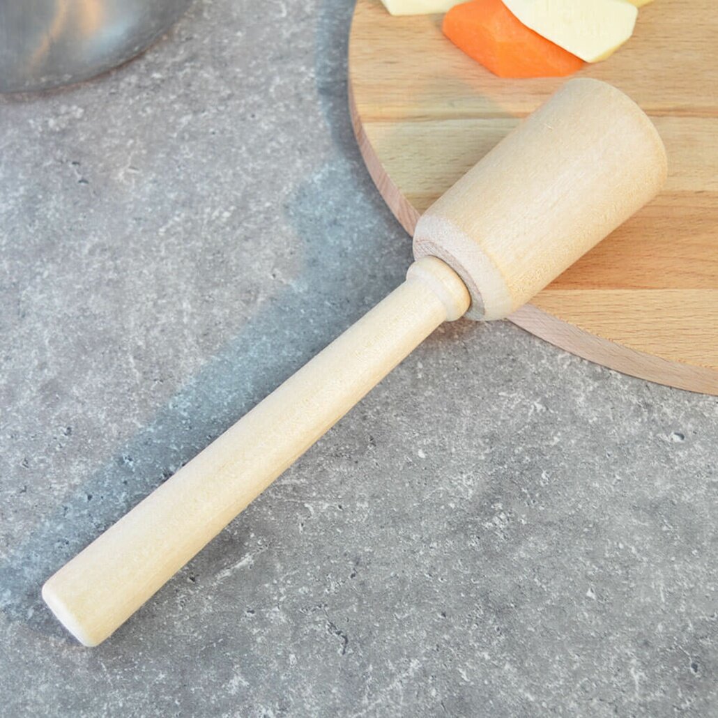 Толкушка деревянная 24см для пюре и овощей, светлый цвет, удобная длинная ручка