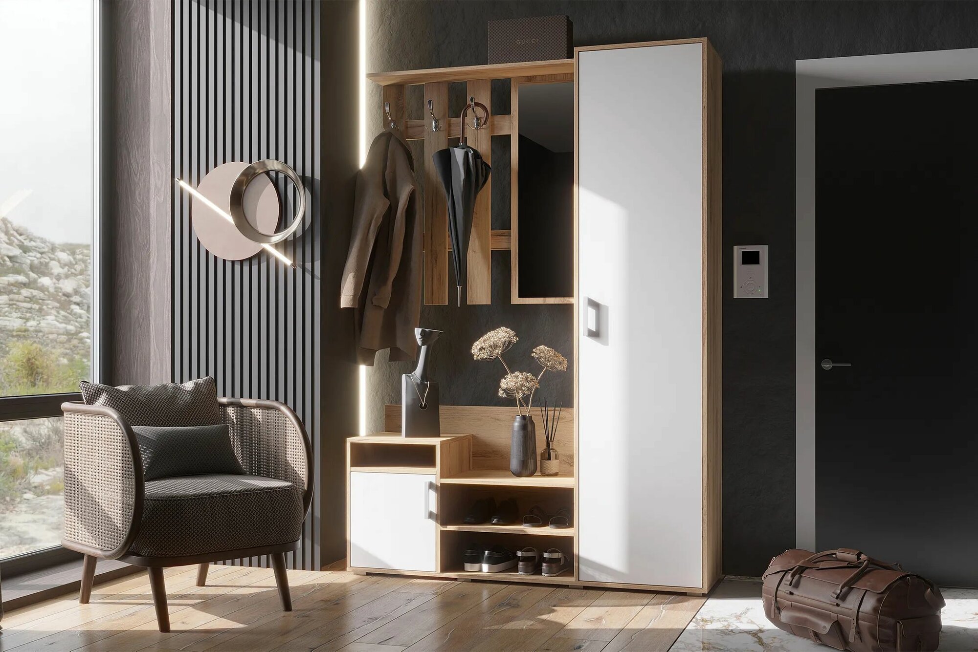 Прихожая Визит (Белый глянец холодный/Дуб крафт)