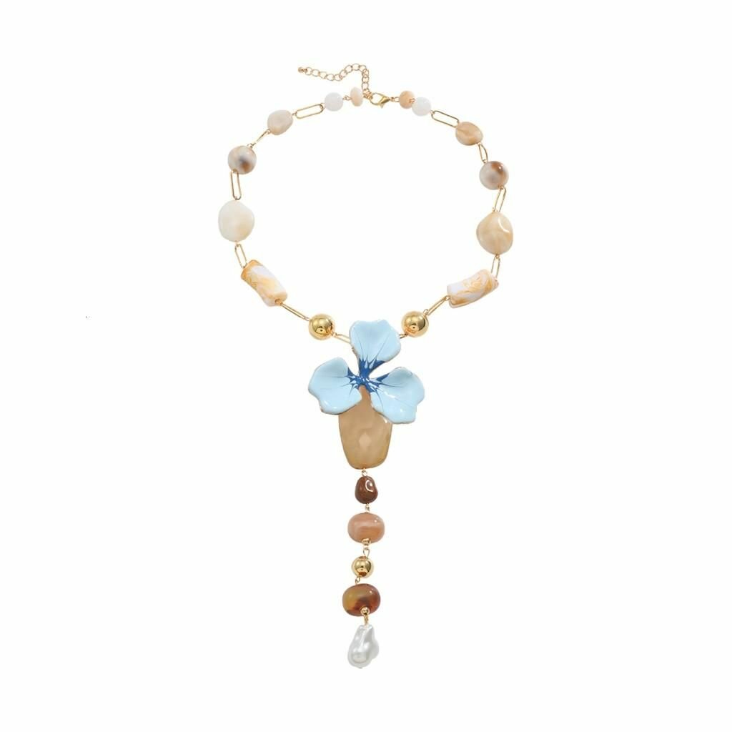 Ожерелье с цветами из смолы и бусин, Синий