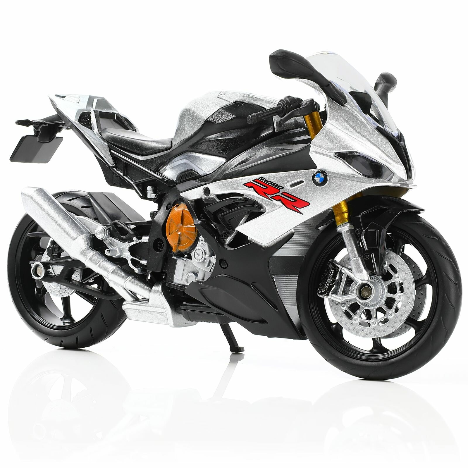 1:12 Модель мотоцикла BMW S1000RR из металла с пластиковыми деталями, не требует сборки, миниатюрная готовая модель мотоцикла, подарок для взрослых (серебристый)