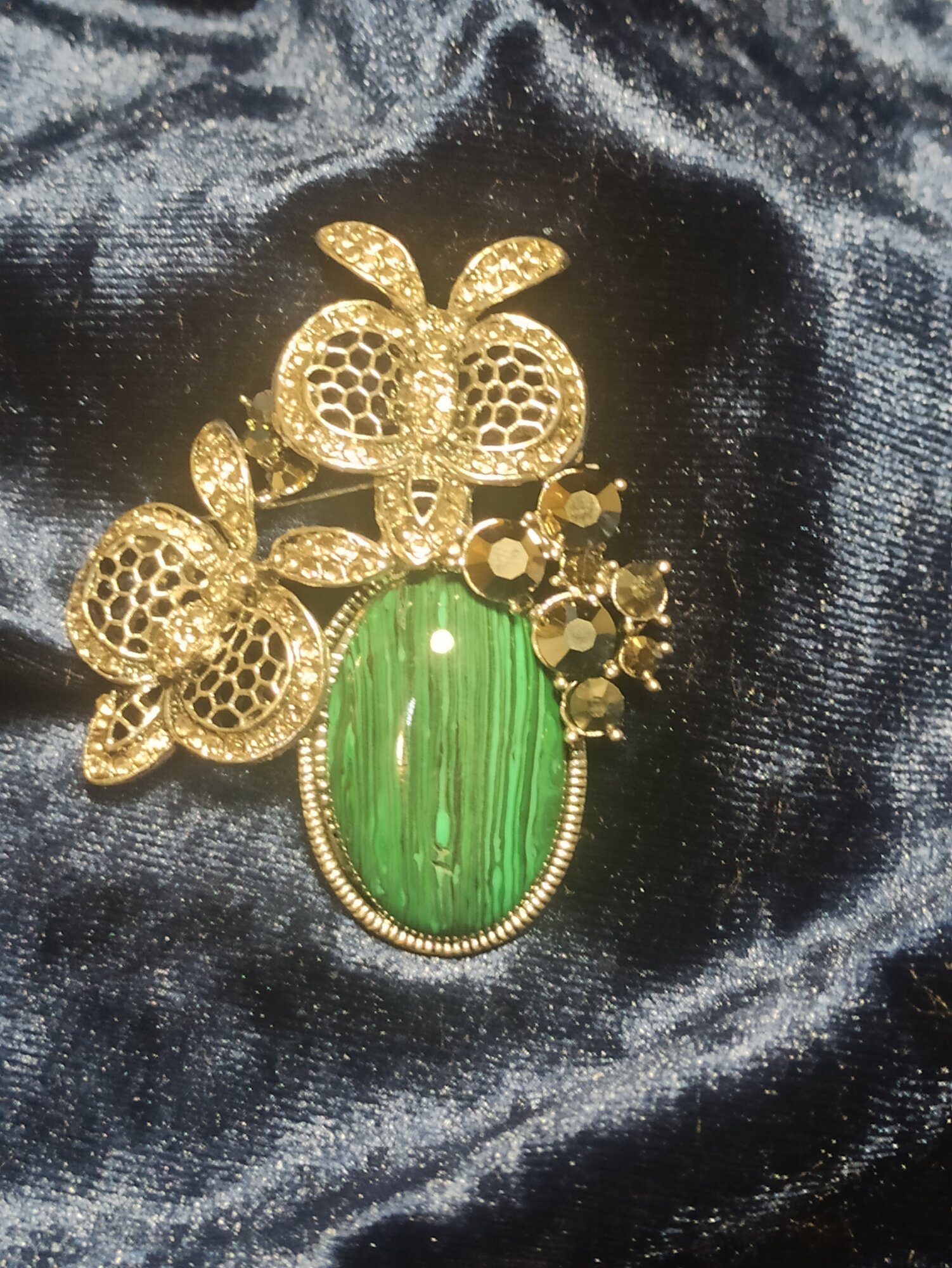 Брошь, кристалл, малахит