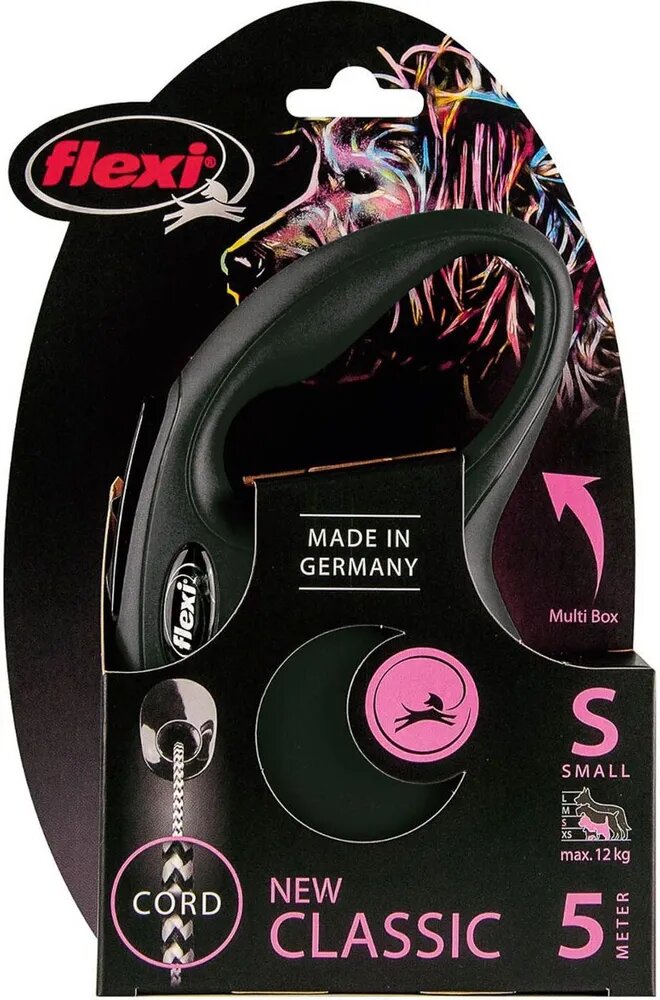 Flexi 40101F Рулетка New Classic S 5м до 12кг (трос) черная