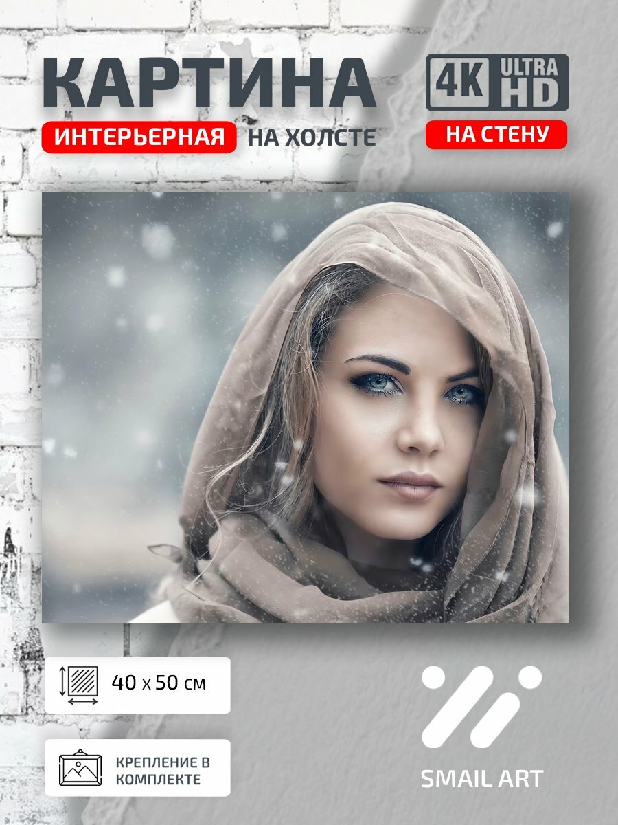 Картина на холсте интерьерная 40 на 50 на стену Снег Portrait для кабинета портрет интерьер