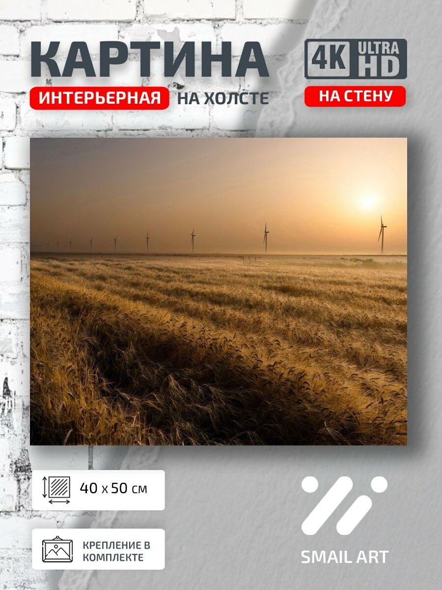 Картина на холсте интерьерная 40 на 50 на стену Поле пшеницы для гостиной пейзаж
