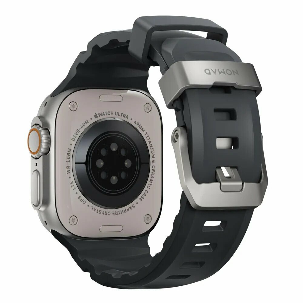 Nomad Sport ремешок для Apple Watch 9 / Ultra 2, 49/45/44 мм, титановый сплав + материал FKM, Чёрный с
