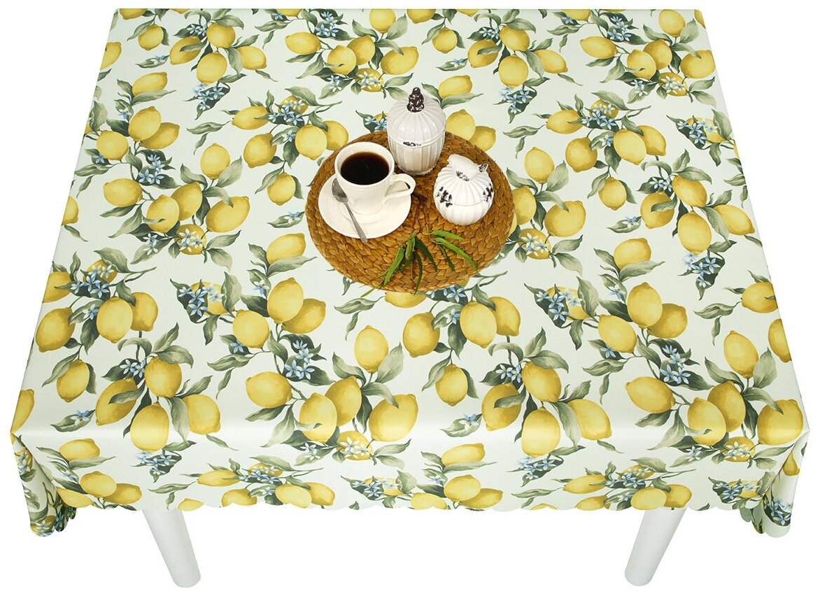 Скатерть на стол тканевая водоотталкивающая Maifon Лимоны 180х140см