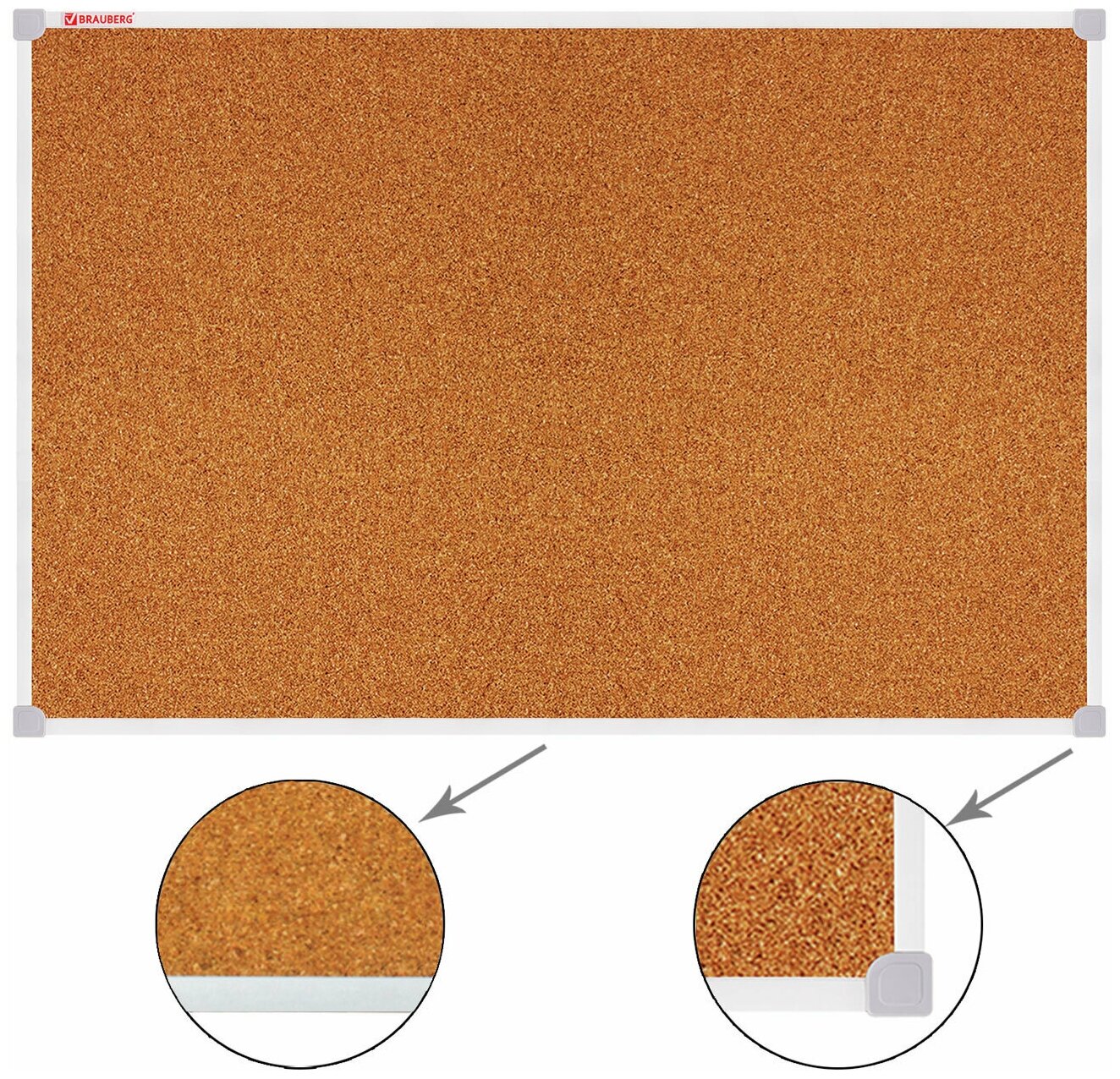 Доска пробковая 70х50 см, ПВХ-рамка, гарантия 10 ЛЕТ, BRAUBERG, 238188
