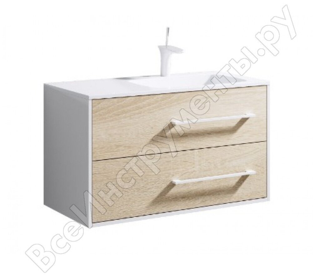 Подвесная тумба AQWELLA Майами для раковины правая дуб сонома, хромированная фурнитура, два ящика, современный стиль