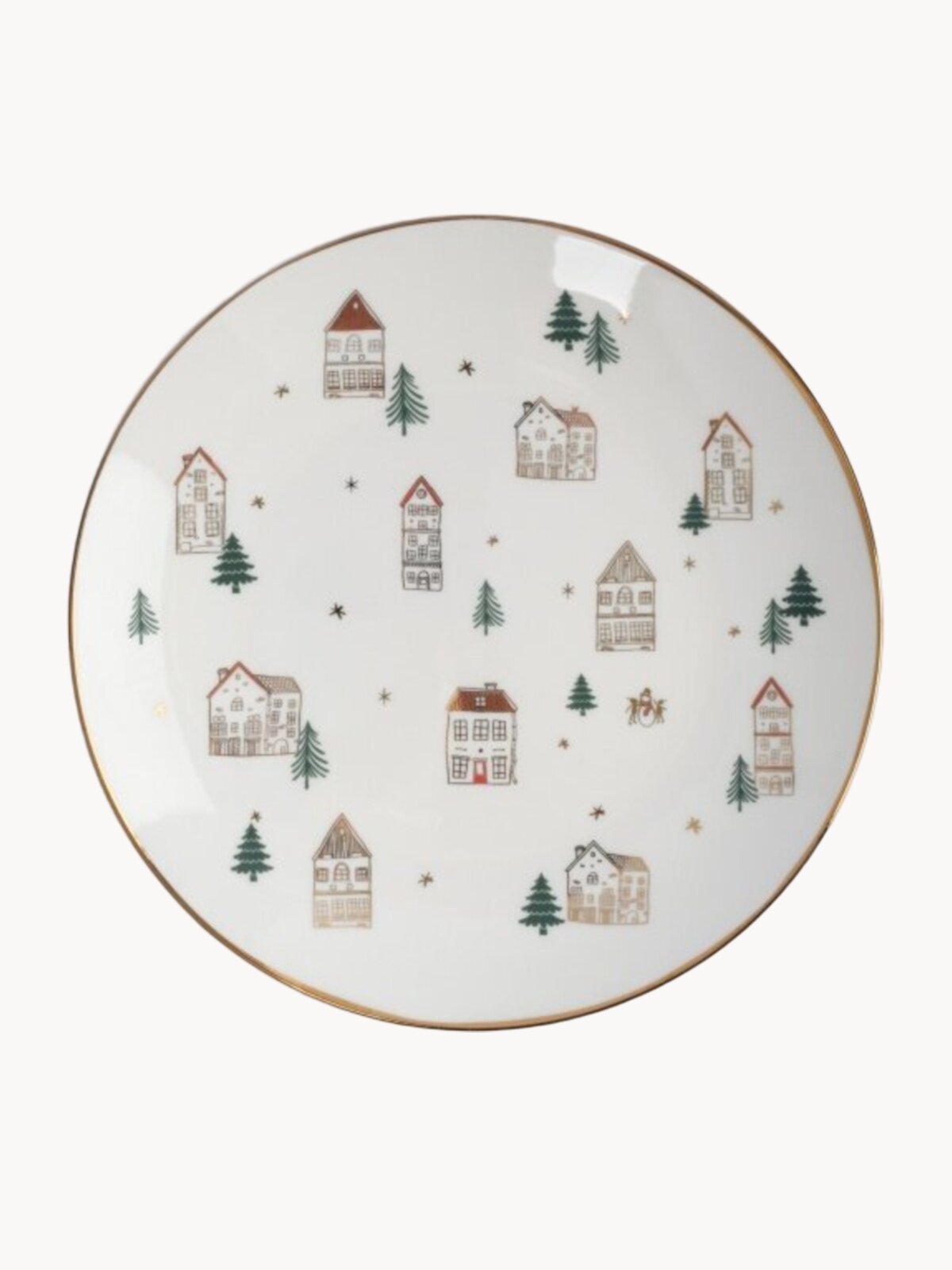 Тарелка закусочная Anna Lafarg Townlet Домики и ели 20 см, фарфор, бело-золотистый (ANLAF-EL2401-2)