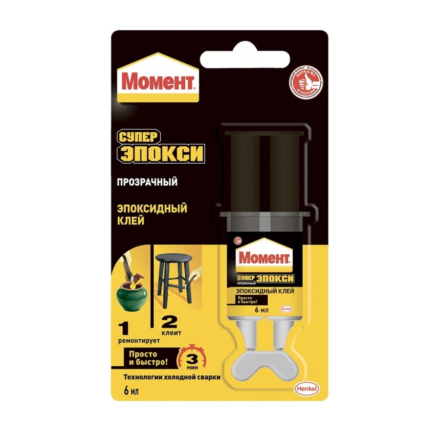 Клей "Момент Супер Эпокси" прозрачный, 6 мл - для склеивания мрамора, камня, бетона, всех видов металлов и их сплавов, дерева, пробки, ткани.