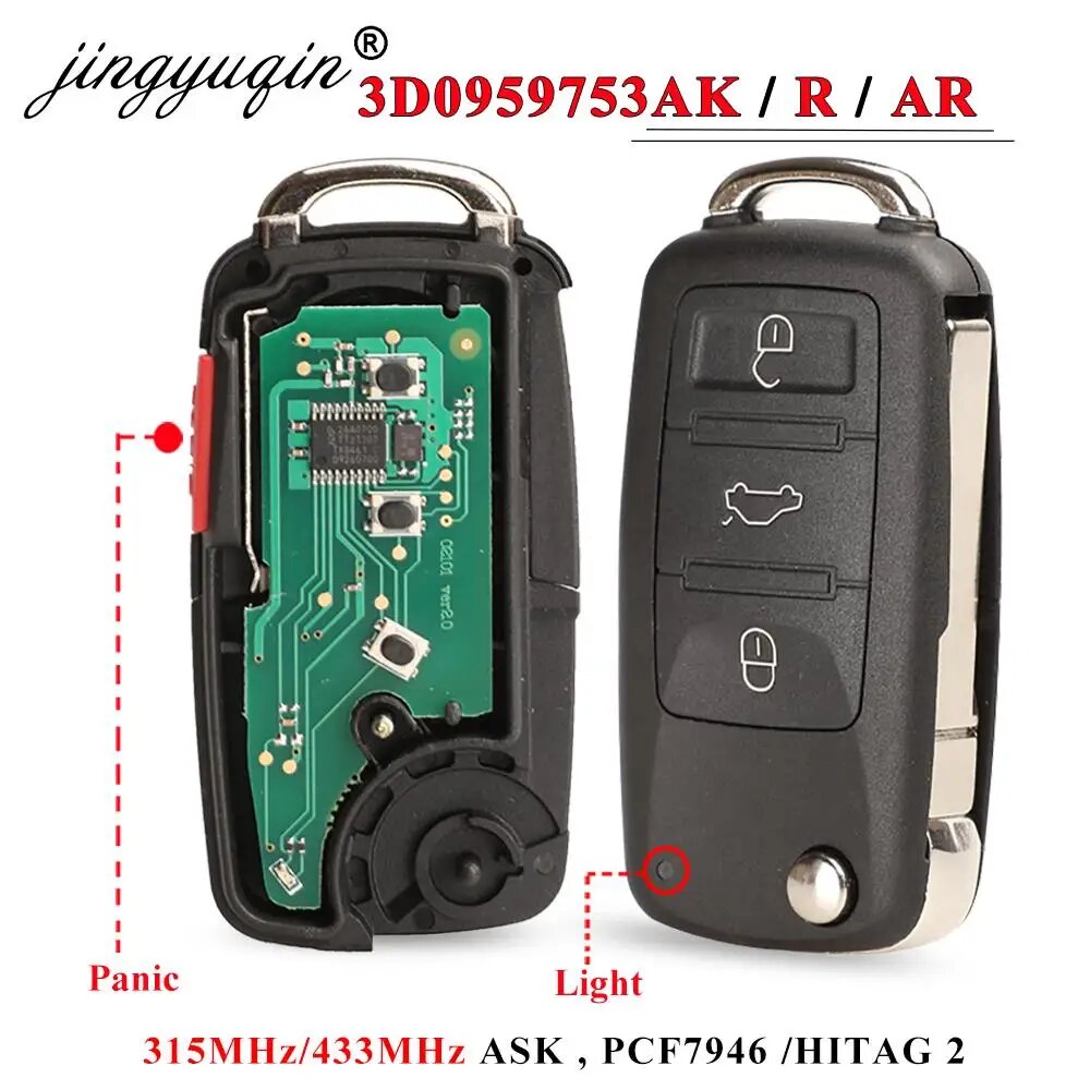 Ключ-пульт для Volkswagen Touareg Phaeton 2002-2012, 3 кнопки, 433MHz