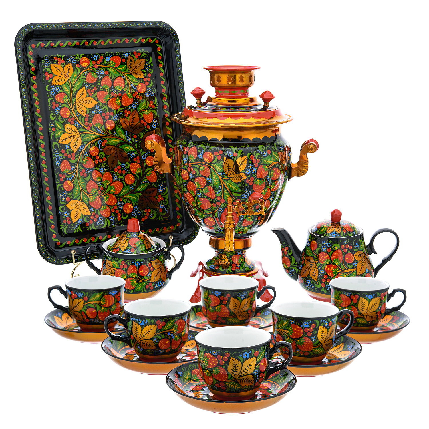 Самовар электрический 3 л "Клубника". Хохлома