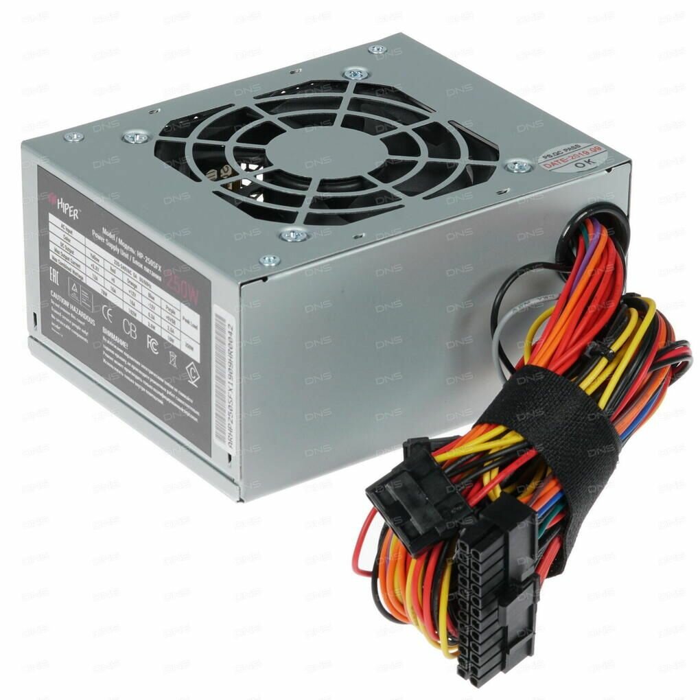 Блок питания HIPER HP-250SFX 250W (ARHP250SFX1909HR0001-0500) серый - 250 Вт, ATX 20+4 пин, 4 pin CPU, 2 SATA