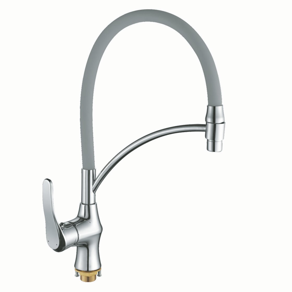 Смеситель для кухни с серым гибким гусаком, хромированный, OUTE