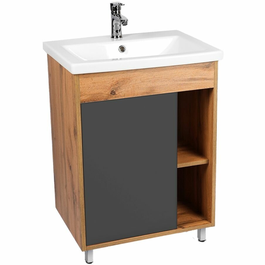 Тумба Viant Бостон 50, VBOS50COG-T1ST 820х460х380 напольная, 1дв, графит/дуб вотан (под раковину COMO 50)