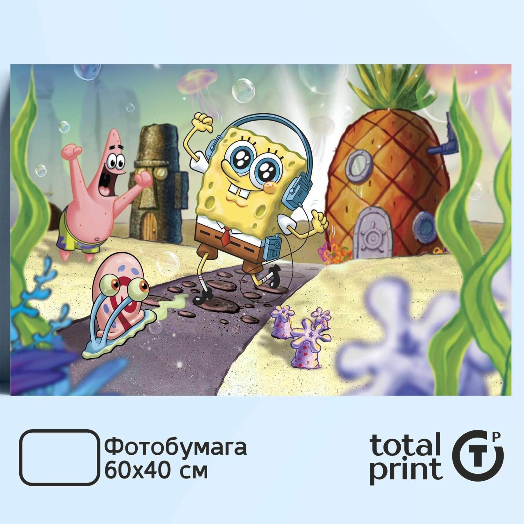 TotalPrint Постер для интерьера, 60х40см, Губка Боб