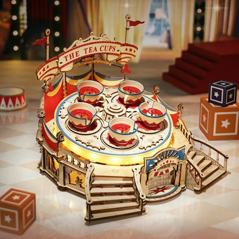 Деревянный конструктор/Волшебная поворотная чашка, музыкальная шкатулка/280 деталей