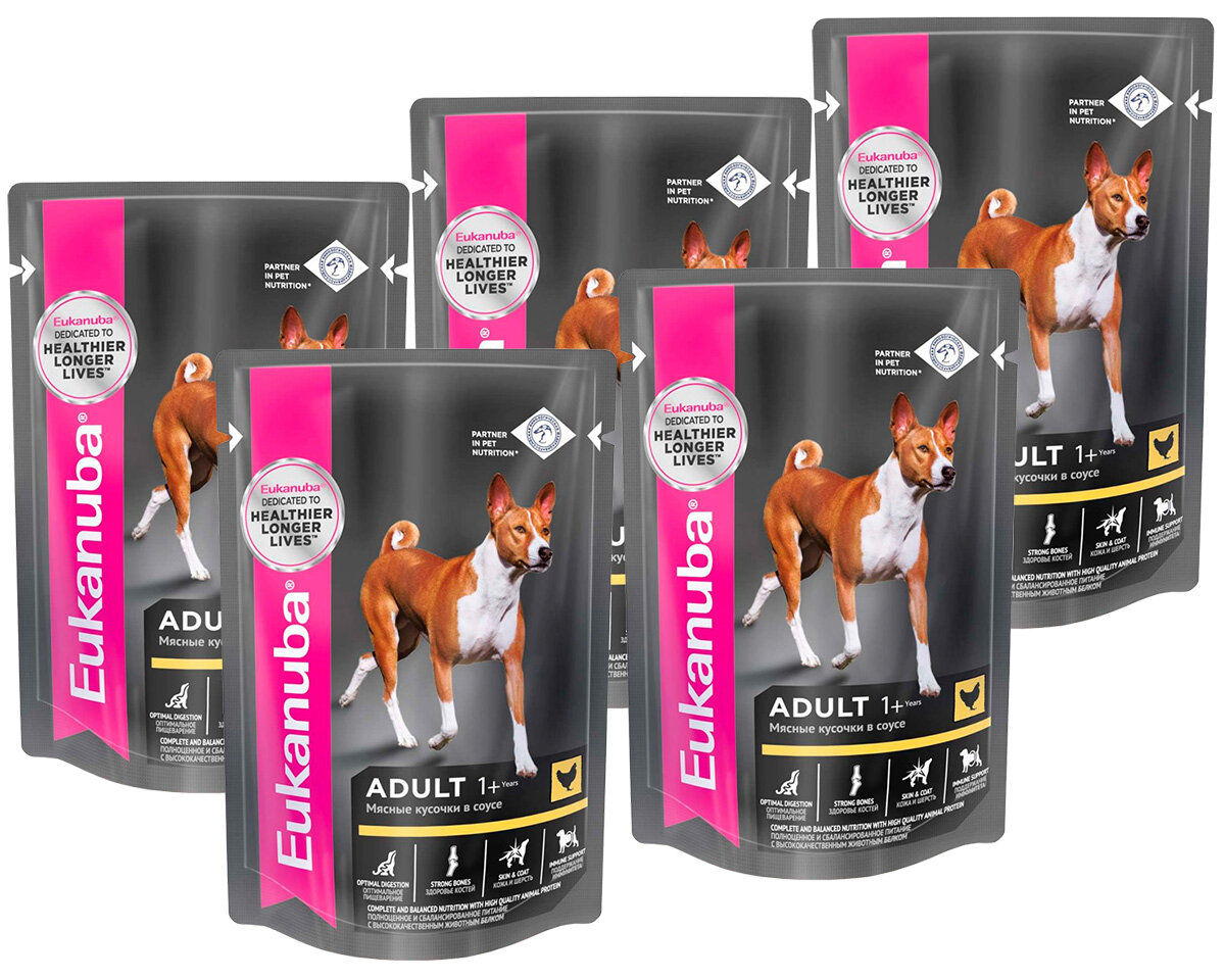 EUKANUBA DOG ADULT CHICKEN для взрослых собак с курицей в соусе пауч 100 гр 100 гр х 5 шт