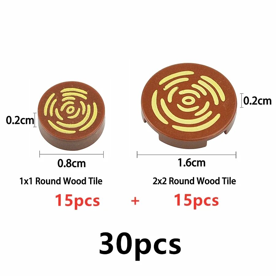 Круглые деревянные плитки 1x1 и 2x2, 30шт, Round-30pcs