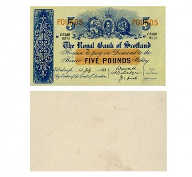 5 фунтов 1953 Шотландия, Эдинбург, сувенирная копия, банкноты и купюры редкие коллекционные