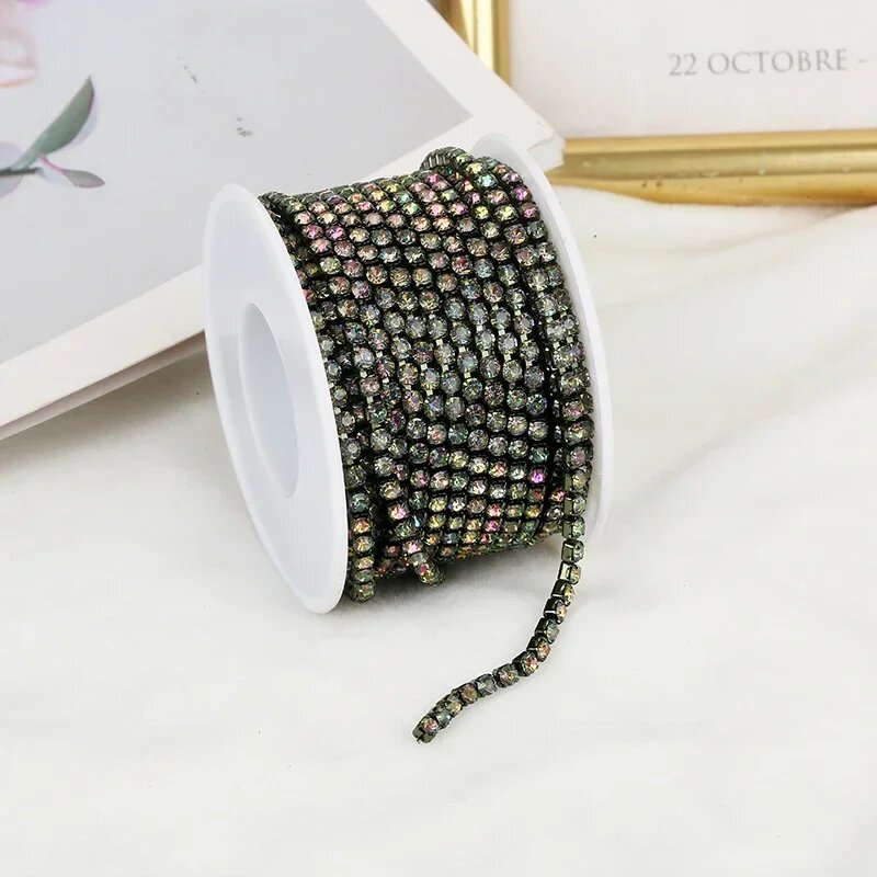 PEESOM 2 мм-4 мм стеклянная цепочка со стразами и красочной нижней частью, швейная цепочка из стразов, кристаллическая лента, клей на отделке стразов