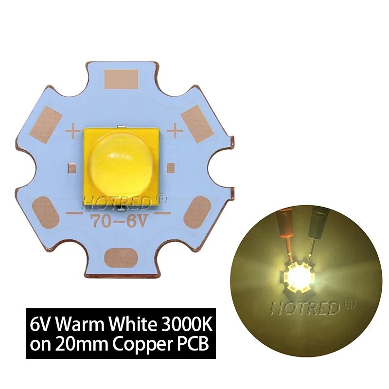 LED лампа-бусина HotRed 6V WW, 20mm Copper