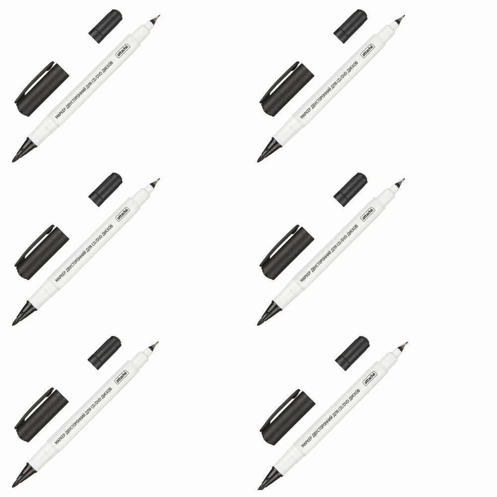 Attache Маркер для CD двусторонний, черный, 0,5/1,2 мм, 6 шт