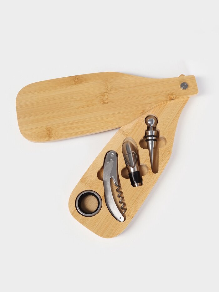 Набор для вина BellaTenero «Тропики», 4 предмета: штопор, пробка, аэратор, каплеулавливатель, доска для подачи, нержавеющая сталь