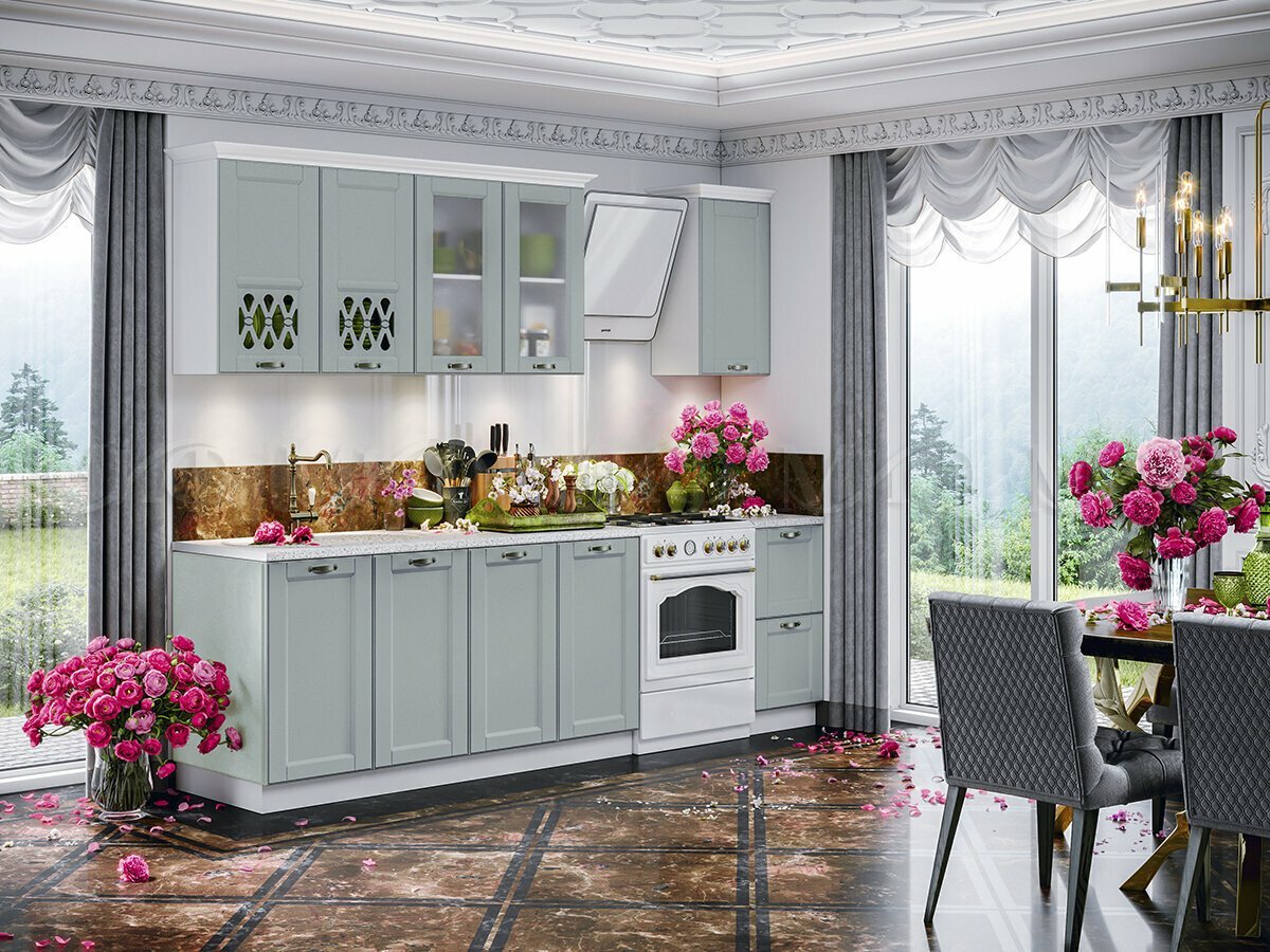 Кухня 2 метра прямая Миф Милано 2,0м Компоновка №2 цвет Шарли бриз, столешница Антарес