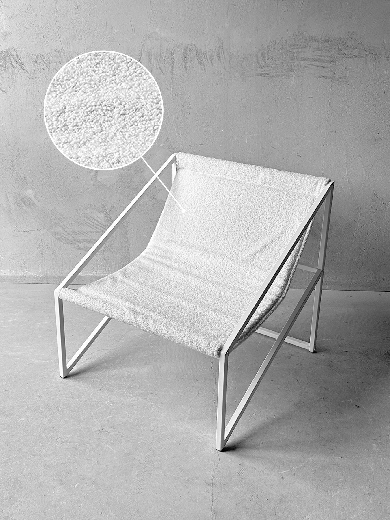 Кресло лофт мягкое удобное для отдыха, уличное, на балкон, на веранду, во двор, в баню, Слэш + белый плюш