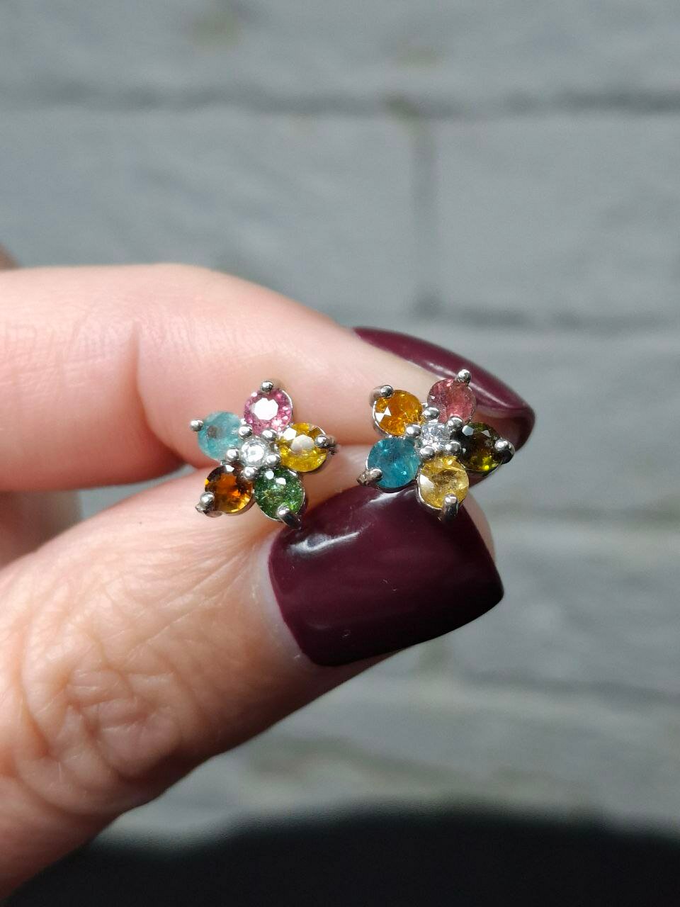 Серьги пусеты, турмалин