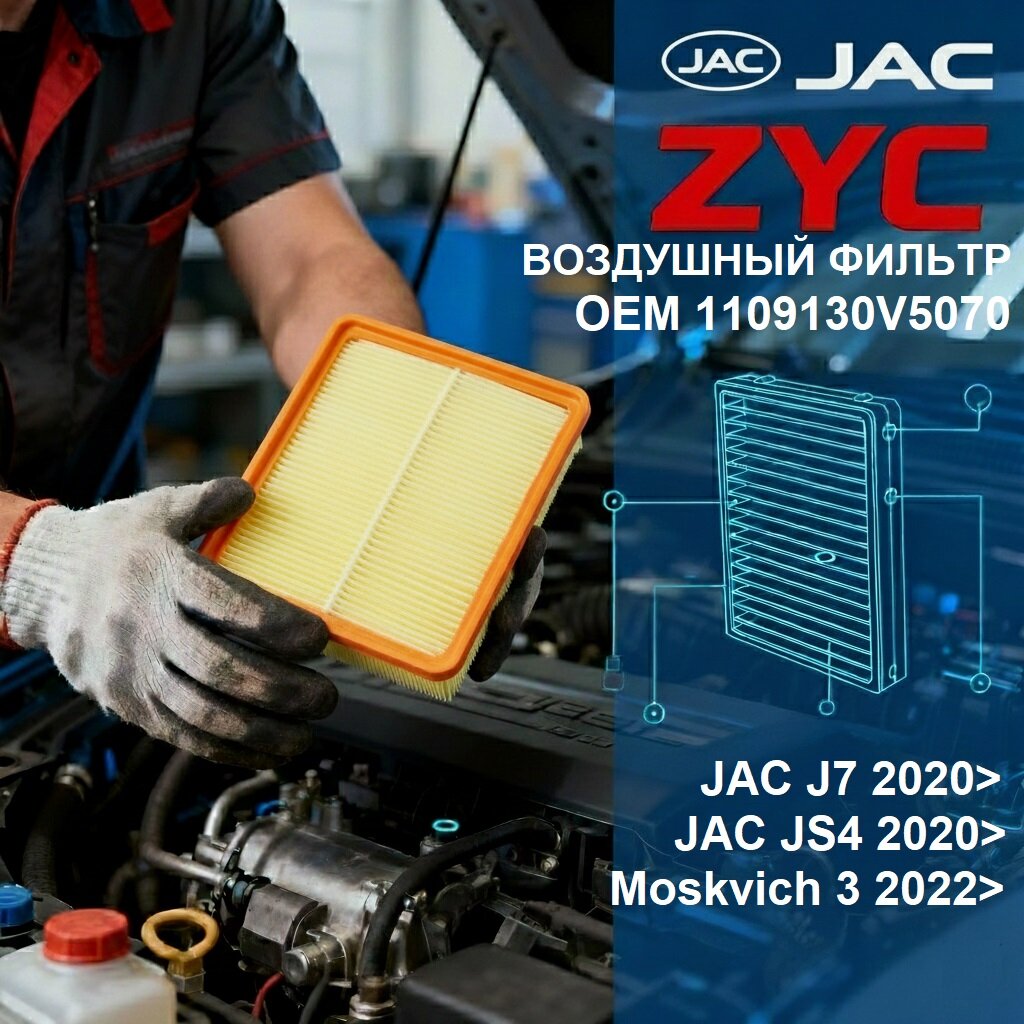 Воздушный фильтр ZYC для Джак Москвич JAC J7 2020> JAC JS4 2020> Moskvich 3 2022 1109130V5070