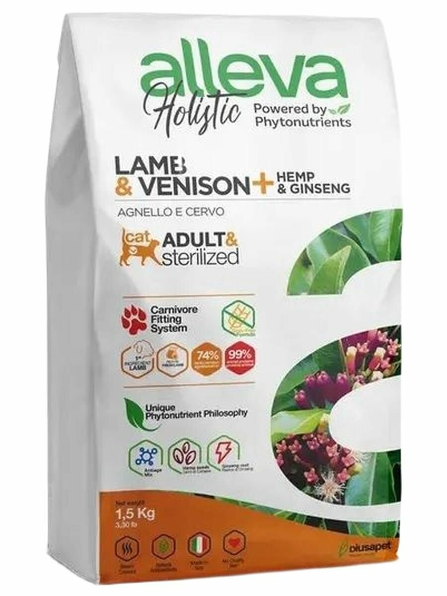 Сухой корм для стерилизованных кошек Alleva беззерновой, с ягненком, с олениной, с женьшенем 1.5 кг