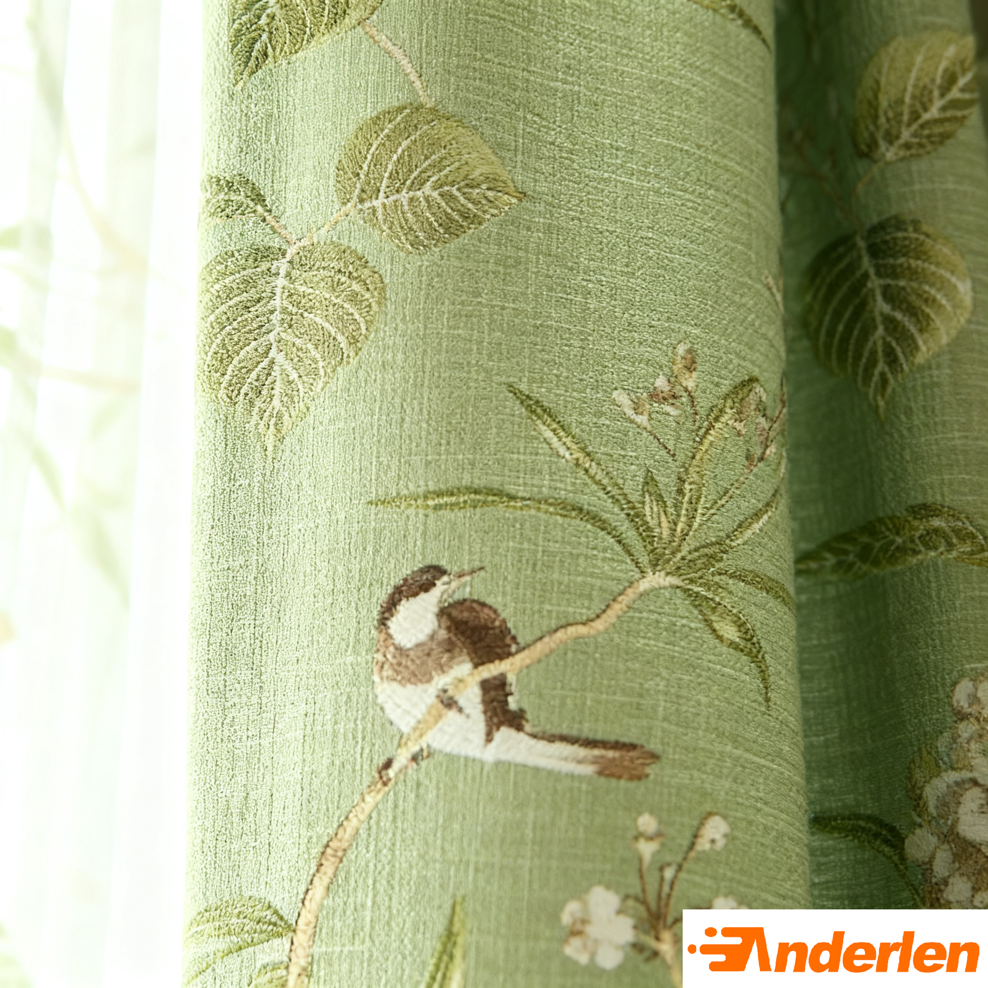 Затемняющие шторы из хлопка и льна, Green Curtains Cloth, W150CM X L260CM, pull pleat tape, Anderlen