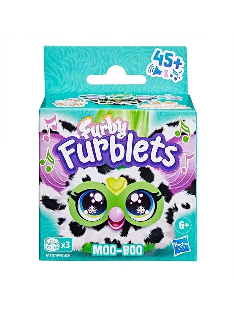 Ферби Hasbro Furby Furblets Moo-Boo / Детские интерактивные игрушки, черно-белые плюшевые, умеющие петь, подойдут в качестве подарка на день рождения