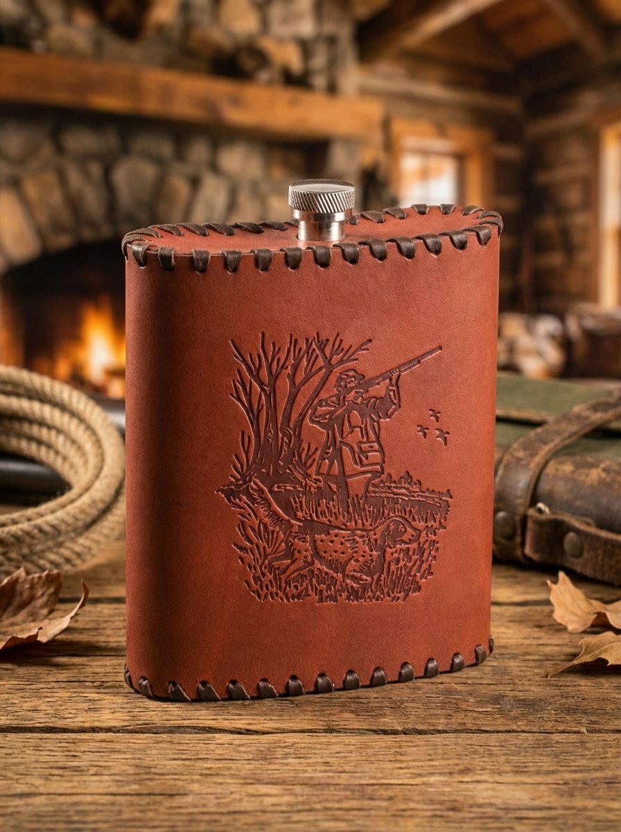 Фляга походная 0,56 л в чехле из натуральной кожи 561ФК-КТ1 Охота