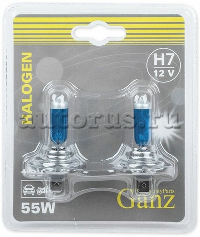Автомобильная лампа H7, 12V 55W на Форд Фокус, КИА Рио, Опель Астра Шкода Рапид, Фольксваген Поло, 2 штуки