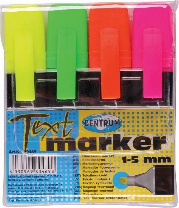 Текстовыделители набор 4 штуки в ПВХ упаковке CENTRUM 80469