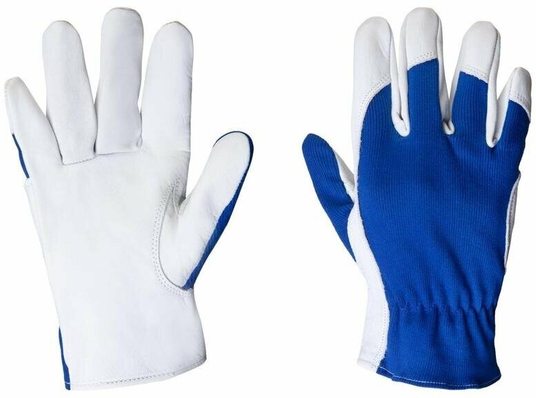 Перчатки кожаные рабочие JetaSafety JLE321-9 цв. синий/белый р. L, 1420354