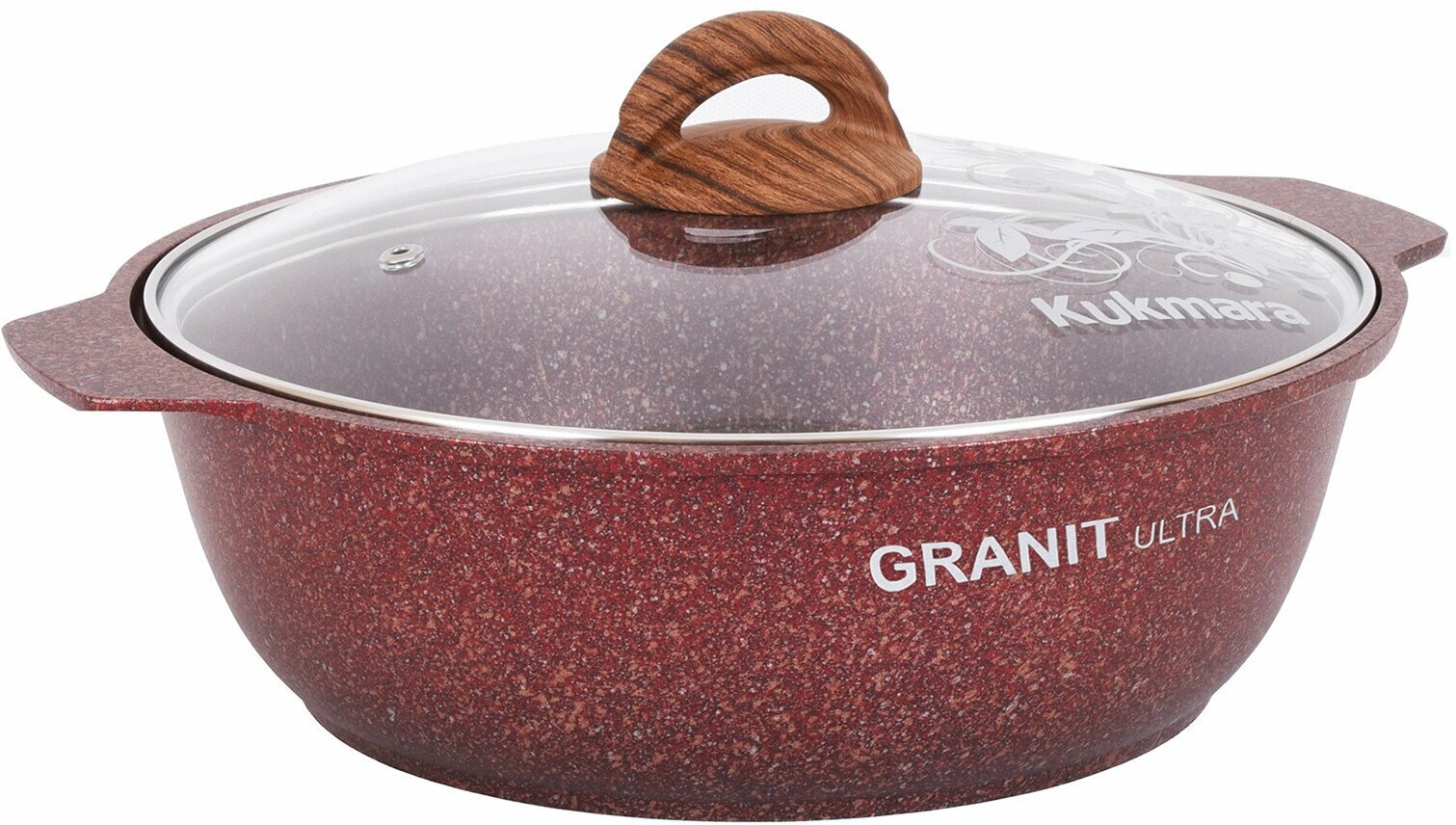 Жаровня Kukmara 3л Granit Ultra red, стеклянная крышка 26см, литой алюминий, жга31а