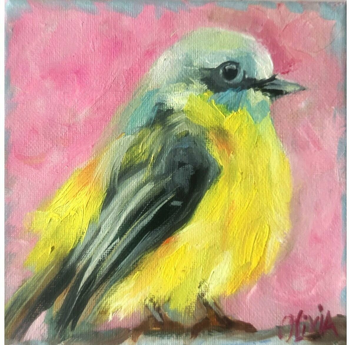 Картина маслом Цыпленок, 15 х 15 см. Ручная работа!